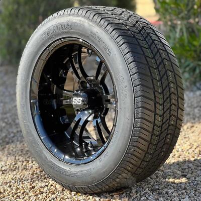14″ Vampire Gloss Black Golf Cart Wheels & 225/50R14 Radial DOT Street ...