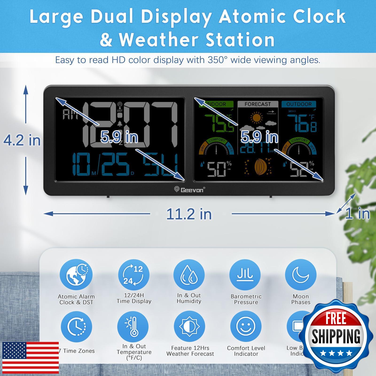 Geevon Weather Stations Wireless Indoor Outdoor Thermometer with Atomic Clock | eBay