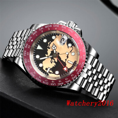 20ATM 40mm Diver Mens Watch GMT NH34A Automatic Red Bezel Blue Dial ...