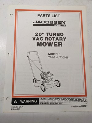 JACOBSEN ILLUSTRATED PARTS CATALOG MANUAL LIST 20” TURBO MOWER T20-2 ...