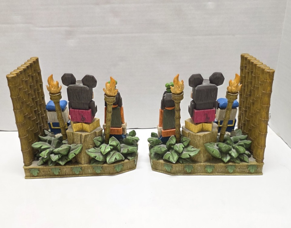 DISNEY PARKS SOUVENIR TIKI BOOKEND SET MICKEY MOUSE DONALD DUCK GOOFY ...