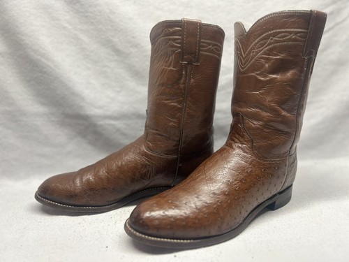 Justin 3023 Mens 10.5 EE Brown Smooth Ostrich Leather Ropers Western ...
