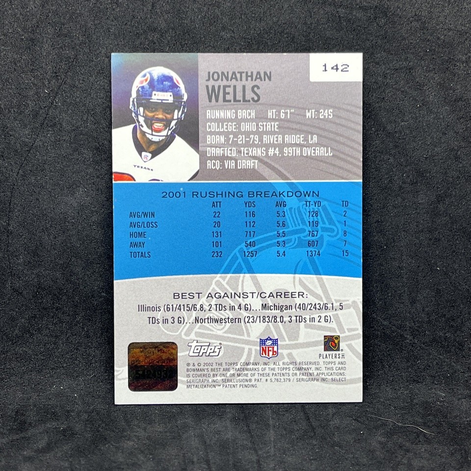 Jonathan Wells 2002 Bowman's Best #142 Certified Autograph RC Houston ...