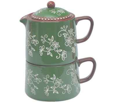 Temp-tations Tea for One, Tea pot & Cup, Floral Lace Green H311622 | eBay
