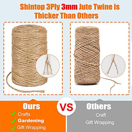 3mm Twine, 328 Feet Garden Twine Heavy Duty 3Ply Natural Jute String ...