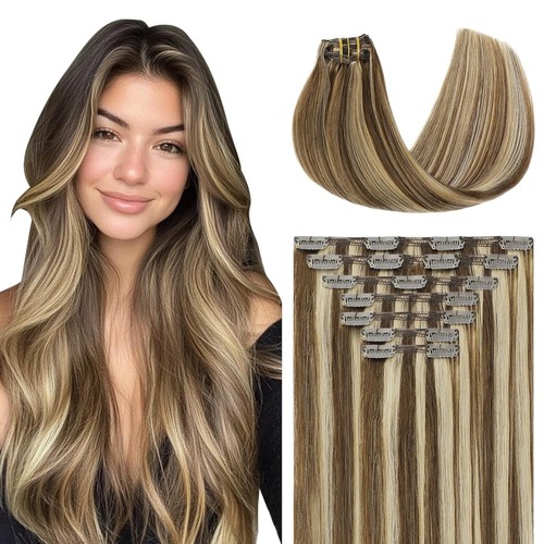 Human Hair Clip in Extensions 18 Inch 160 Gram 7Pcs 7C#4P27 Brown ...