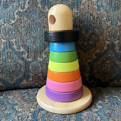 IKEA Rainbow Colored Wooden Stacking Pyramid Wood Development Toy 8.5 ...