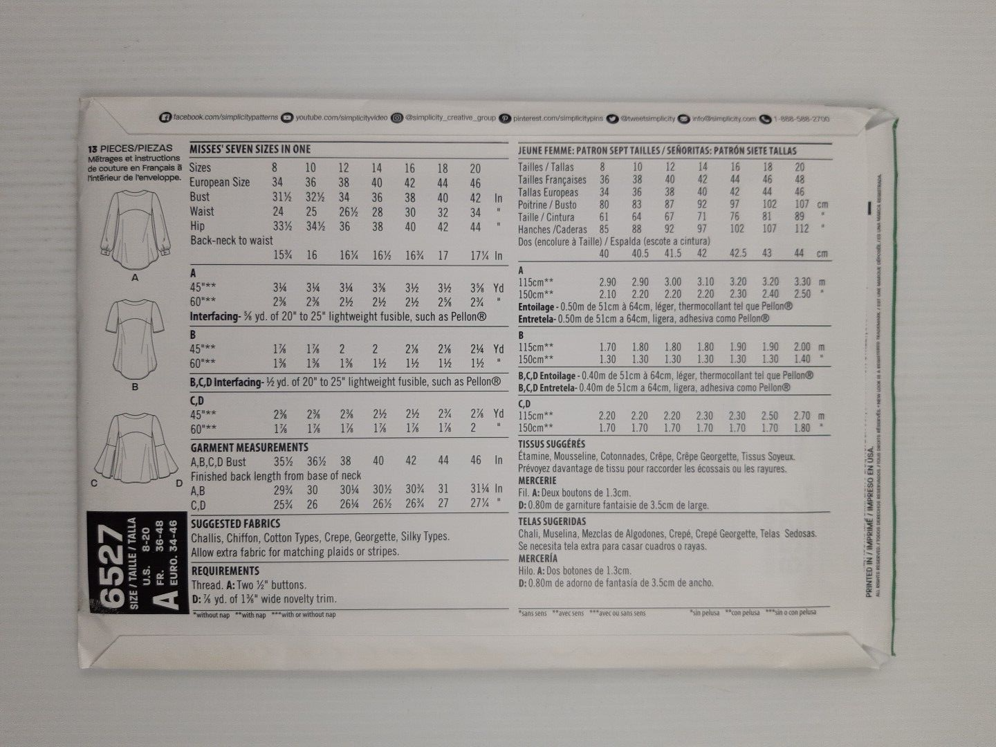 New Look Sewing Pattern 6527 Ladies Top Tunic Pattern in 4 styles Size ...