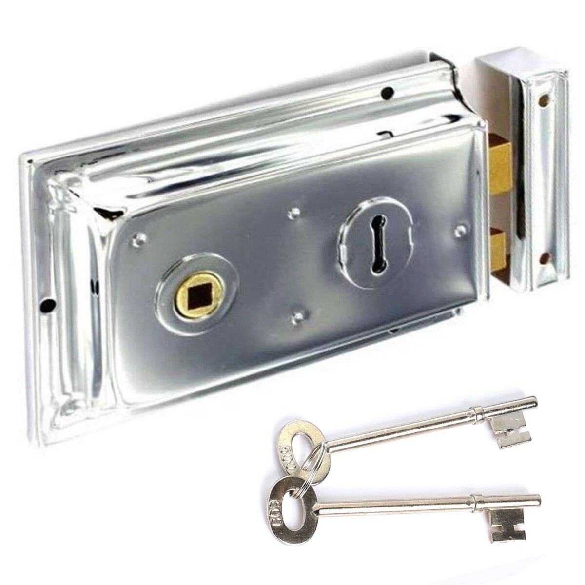 TRADITIONAL 1920s CHROME VICTORIAN RIM LOCK Reversible Large 6" x 4 ...