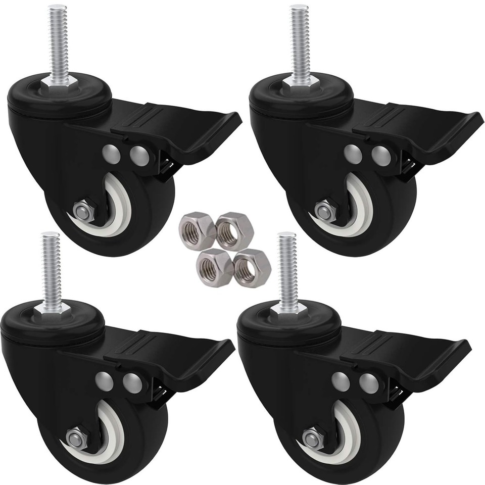 2" Stem Casters with Brake, 3/8"-16x1 Heavy Duty Threaded Stem Caster ...