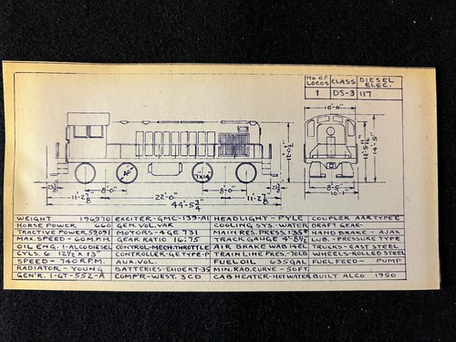 Vintage Lehigh Valley Railroad Equipment Diagram Class DS-3 Locomotive ...
