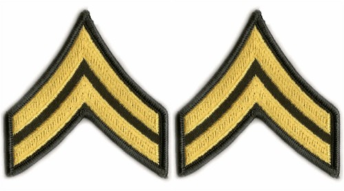 Army Corporal E-4 Gold on GREEN Rank Insignia Chevron Patches Pair ...