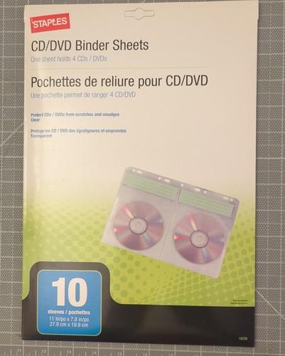 Staples CD DVD Binder Sheets (4 Per Sleeve) 10-Pack Of Sleeves | eBay