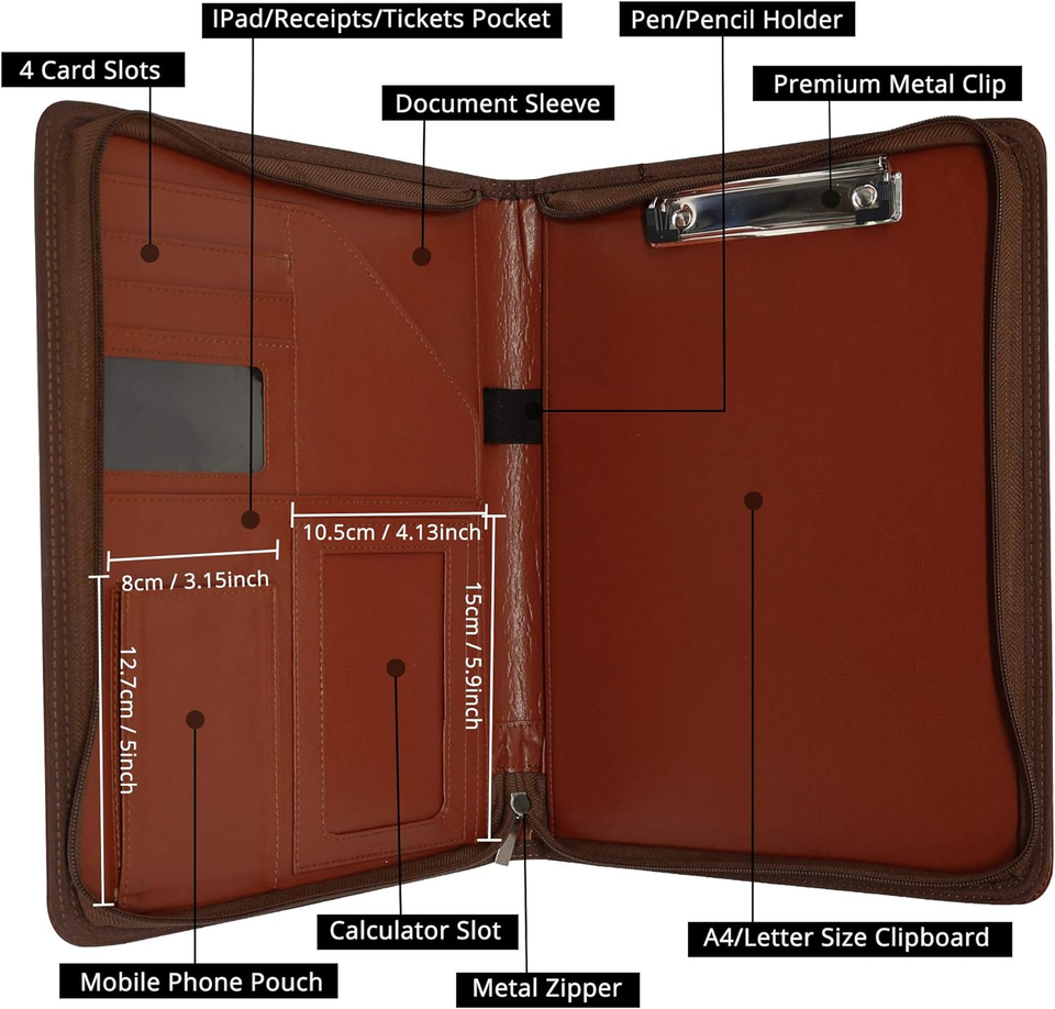 Zipped Padfolio Portfolio Binder,Pu Leather Business Portfolio ...