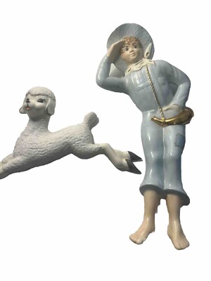 VTG S.L. Clutter Ceramic Wall Art Shepherd Boy In Blue And Lamb 2 Pc 14 ...