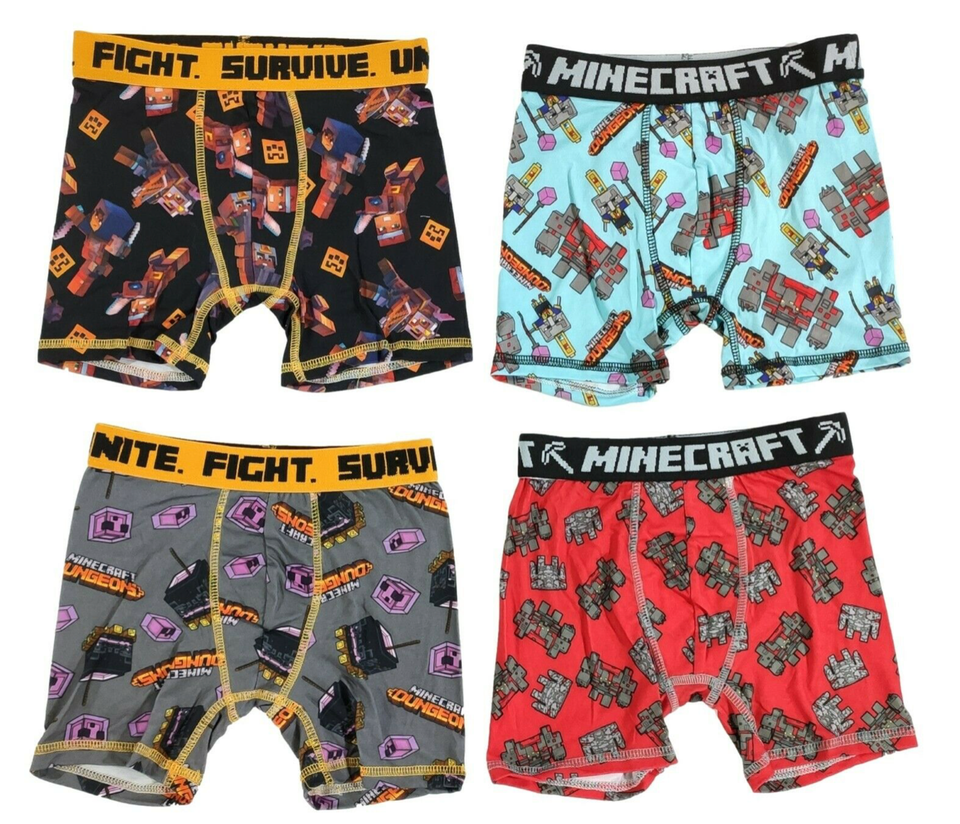 Boys Minecraft Dungeons Athletic Boxer Briefs Underwear Various Mobs XS ...