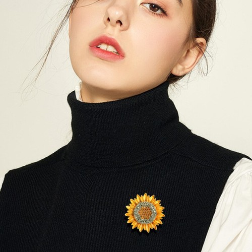 1pc Jewelry Charming Sunflower Flowers Yellow Rhinestone Crystal Brooch ...