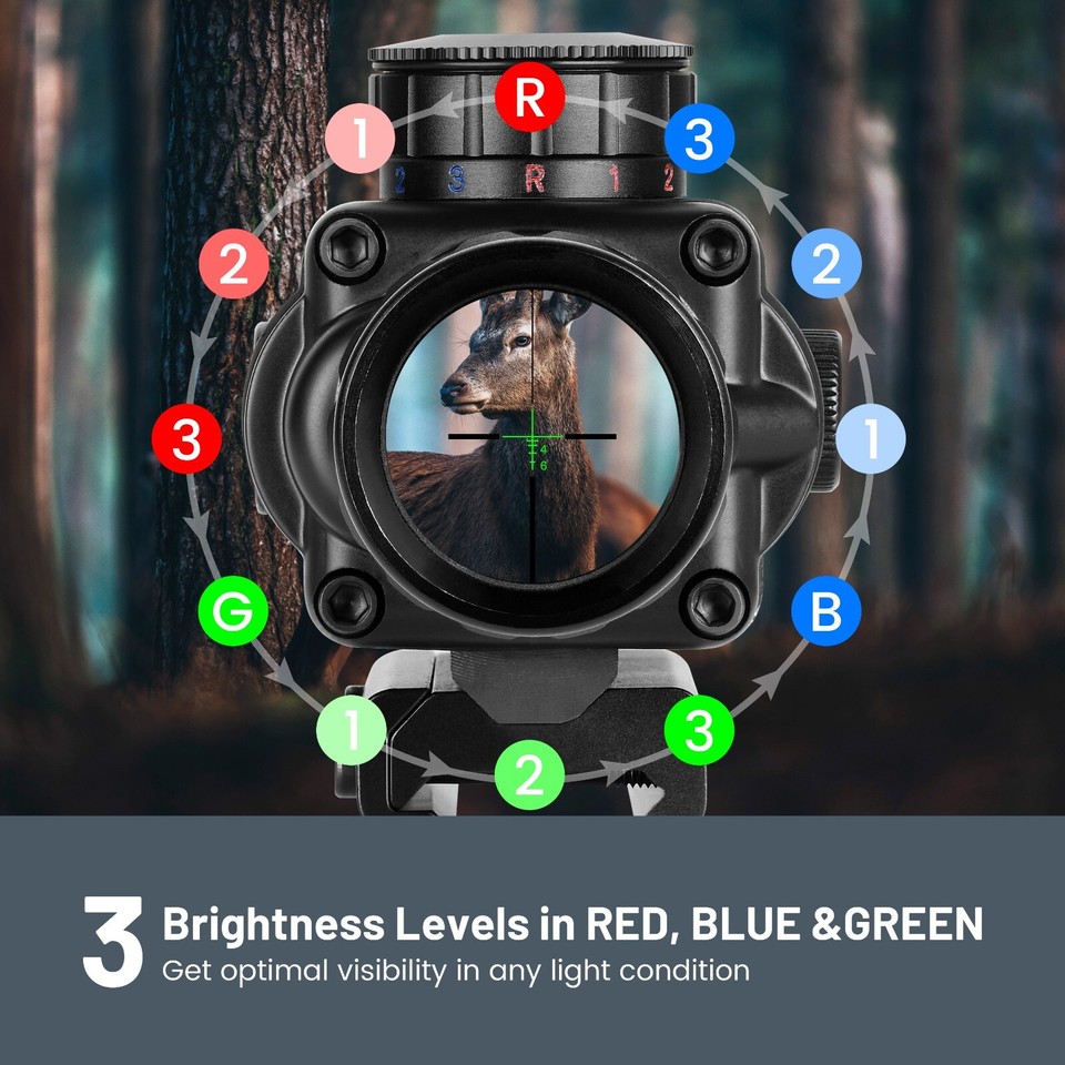 4X Rifle Scope Red Green Blue Reticle 32mm FMC lens W/ 20mm Picatinny ...