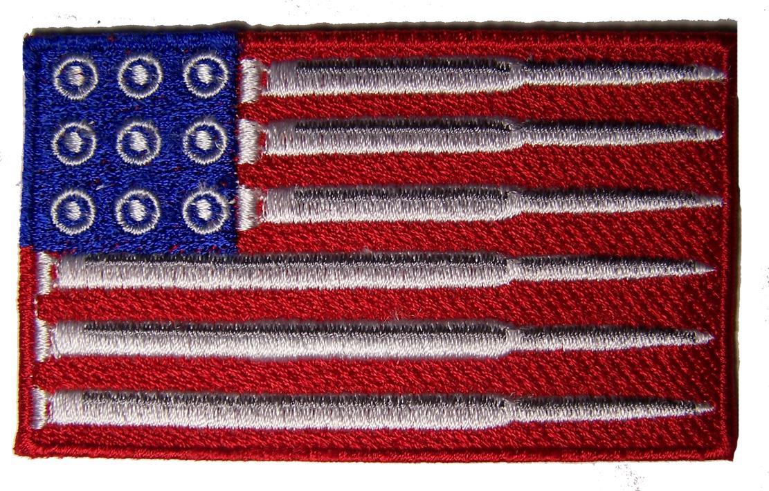 AMERICAN USA FLAG W RIFLE BULLET SHELLS PATCH #684 hat jacket patches ...
