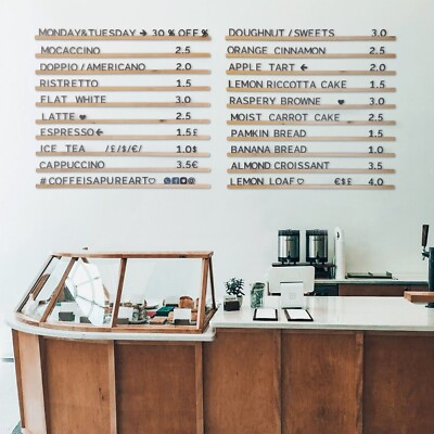 Black Wooden Letter & Light Wooden Rails Menu Board, Changeable Letter ...