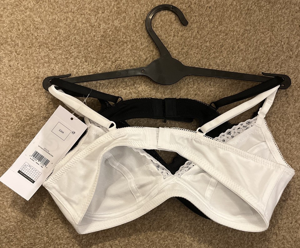 Bra, Two Pack Black & White, 32AA, Non Pad non wired, Cotton Stretch ...