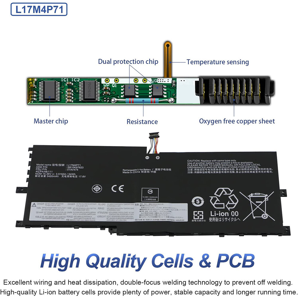 54Wh L17M4P71 L17C4P71 L17M4P73 Battery for Lenovo ThinkPad X1 Yoga 3rd ...