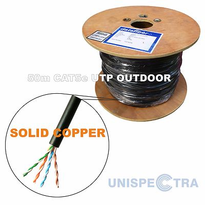50m CAT5e OUTDOOR Data LAN Network Cable, Underground PE BLACK - SOLID ...