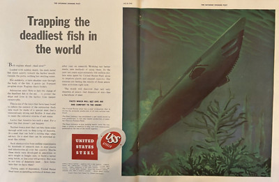 United States Steel Submarine WW 2 Trapping Deadly Fish Vintage Print ...