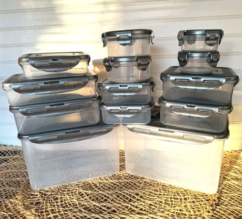 Lock n Lock Container Set/13 PLATINUM Grey, Leftovers Lunch Food Prep ...