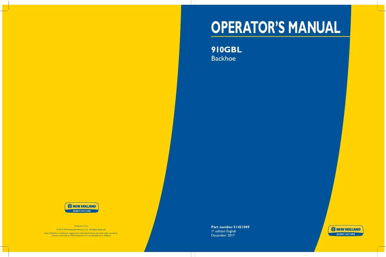 NEW HOLLAND 910GBL BACKHOE OPERATOR`S MANUAL | eBay