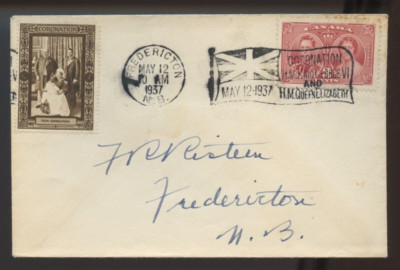 🍁1937 Coronation Fredericton flag w/ cinderella front& back cachet ...