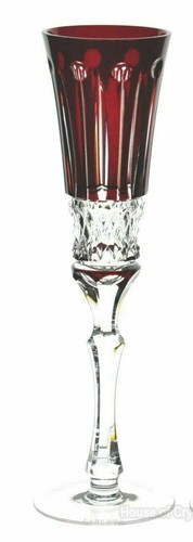 1 Faberge Xenia Ruby Red Cut to Clear Crystal Champagne Wine Flute No ...