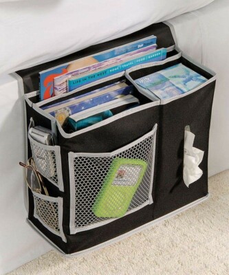 Bedside Storage Caddy Black Mattress Book Remote Glasses Sofa Organizer ...