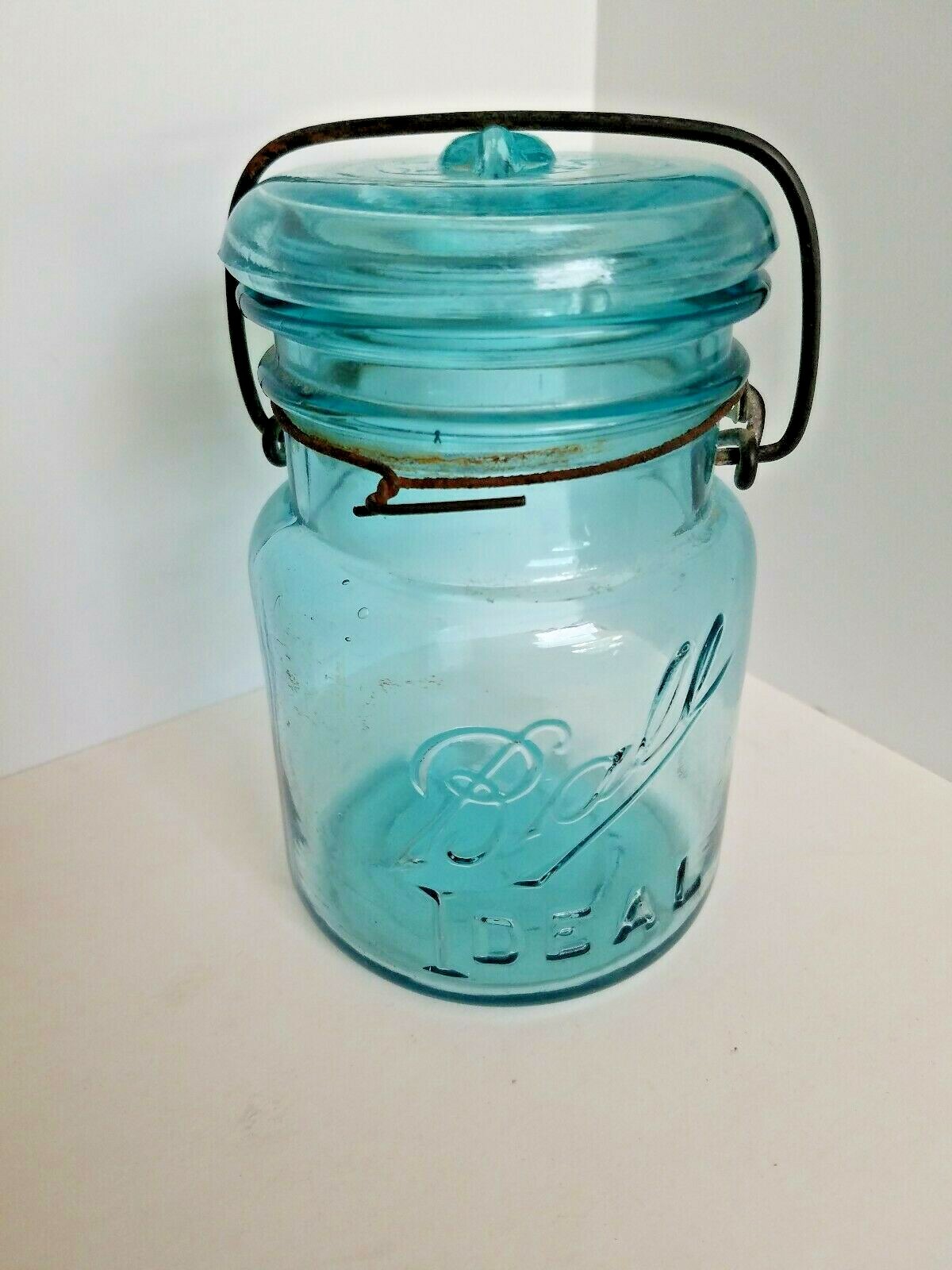 Vintage Lidded Ball Jar Ideal Nr 6 Blue Tint Pint Jar Wire Bail 1920s ...