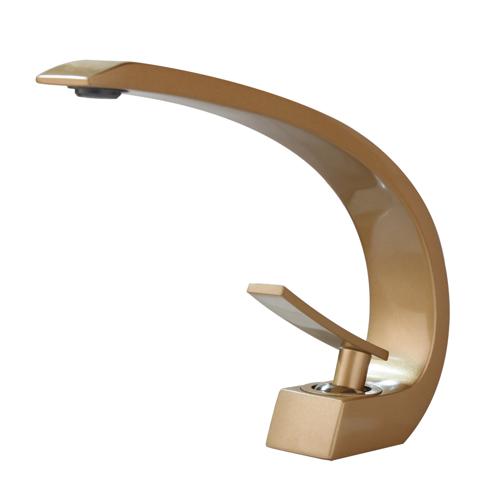 Brushed Golden Bathroom Faucet Single Handle Deck Mounted Brass Mixer ...