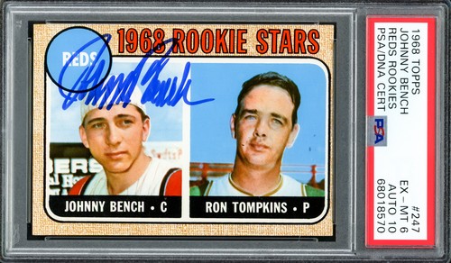 Johnny Bench 1968 Topps Rookie Card Mets PSA 6 Gem 10 Auto PSA/DNA ...