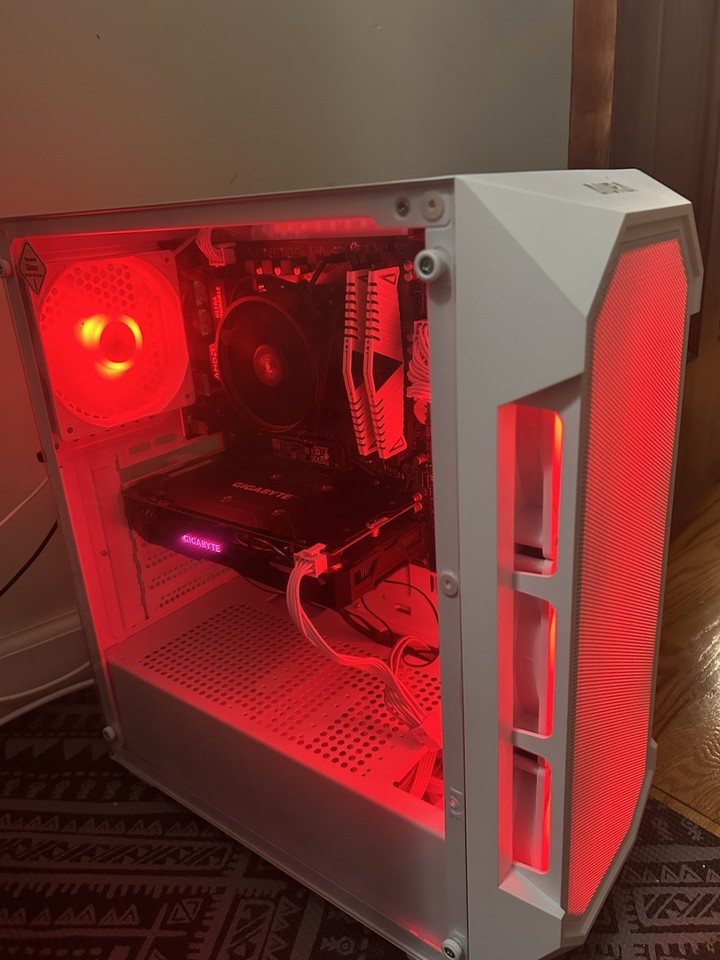AURA Gaming Tower Desktop PC AMD RGB Lighting GIGABYTE GPU White Red | eBay