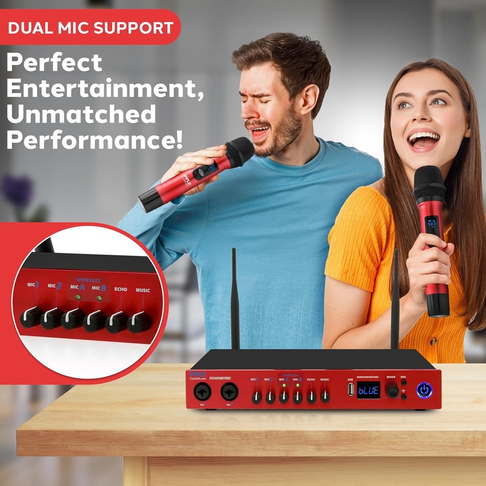 Pyle PDWM811RD UHF Wireless Microphone System - Red (Open Box) | eBay