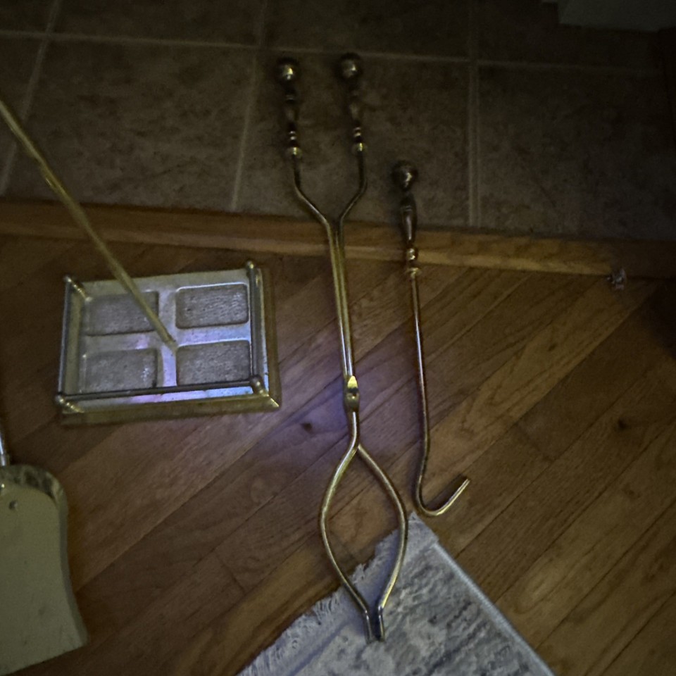 Vintage Elegant Ornate Heavy Brass Fireplace Tool Set - 4 Piece + Stand ...