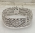 8.5" Wide Diamond Cut Mesh Woven Chain Bracelet Anti-tarnish Real 925 ...
