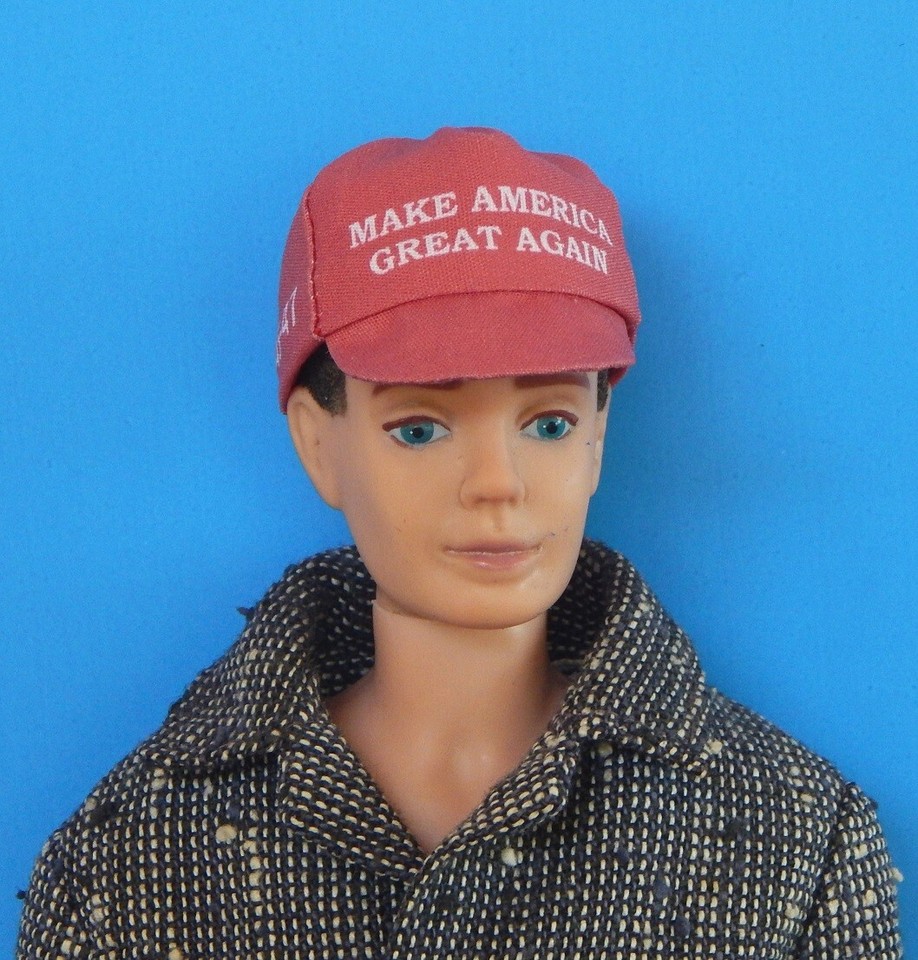 MAGA Hat Baseball Cap Ken Barbie Doll Size ~ Red with 45-47 and Flag on ...