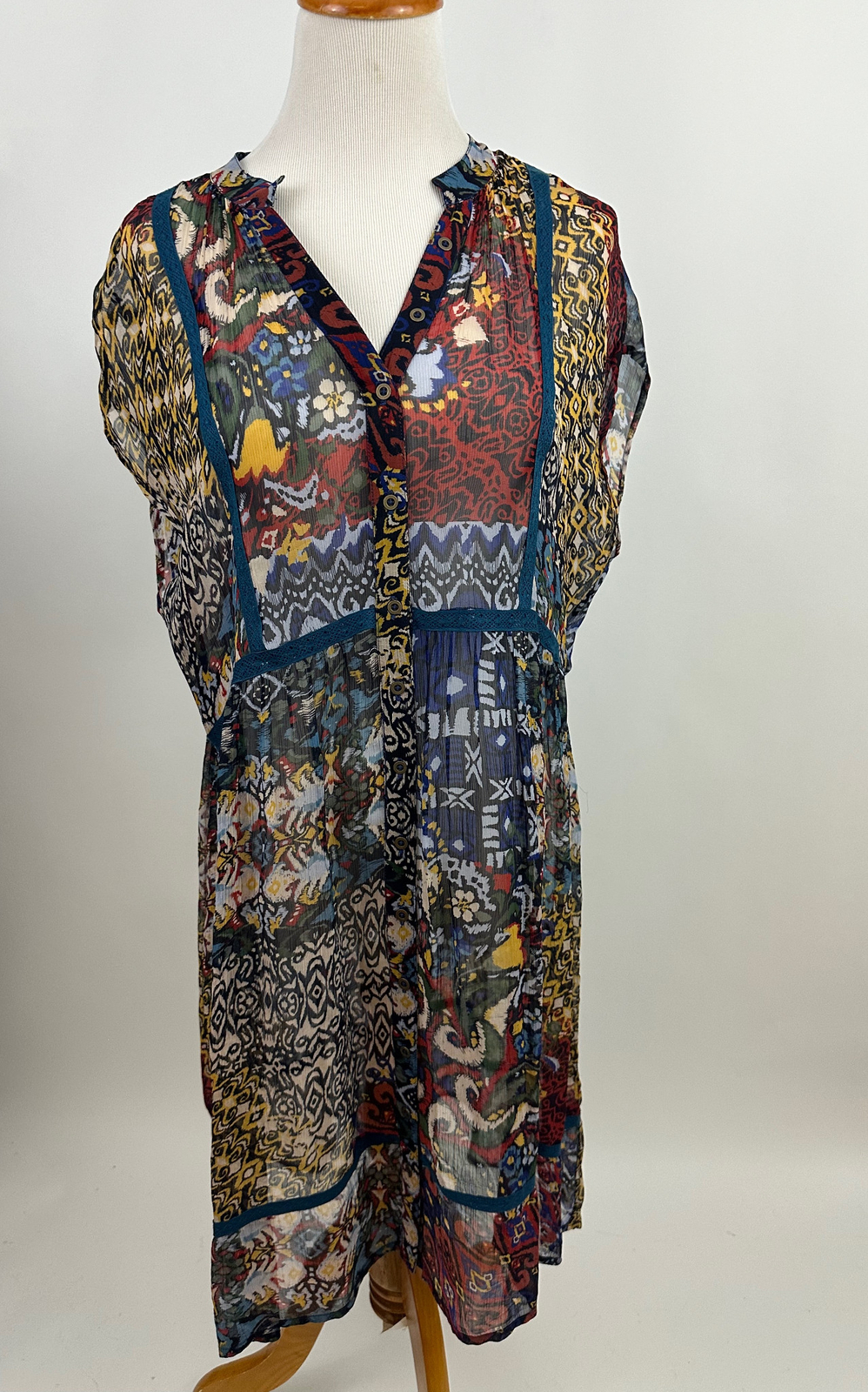 SUNDANCE patchwork look SHEER dress Women's M - Gem