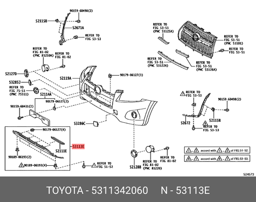 Genuine OE grille, radiator, lower no.2, 5311342060 for TOYOTA 53113 ...