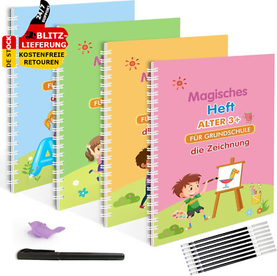 4 Magisches Heft Deutsch Wiederverwendbar Übungshefte Heft Buch Set ...