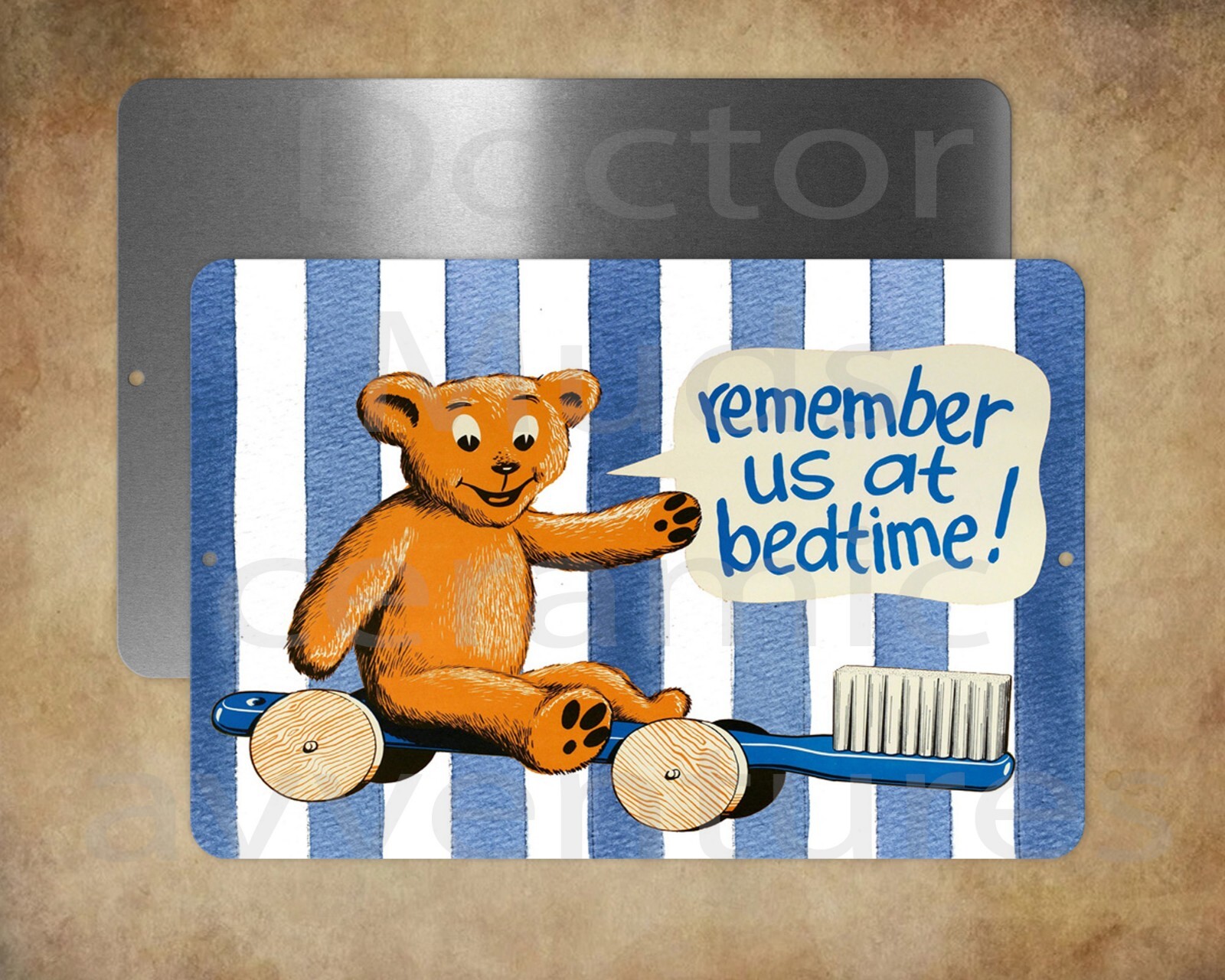 Boys Bathroom Brush your teeth teddy bear 8" x 12" metal sign Made in ...