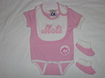 New York Mets Sleeper Pink Baby Creeper With Bib And Booties | eBay