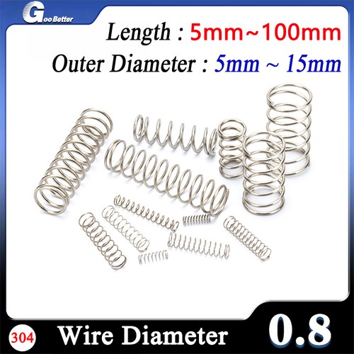Compression Spring 0.8mm Wire Dia 5mm-100mm Length Small Stainless ...