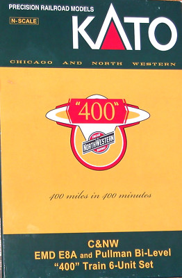 N KATO 106-104 CHICAGO & NORTH WESTERN CNW E8A & BI-LEVEL "400" TRAIN 6 ...