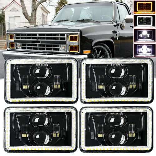 4pcs 4X6" Halo DRL Hi/Lo LED Headlights Fit 1980-1986 Chevy C10 C20 C30 ...