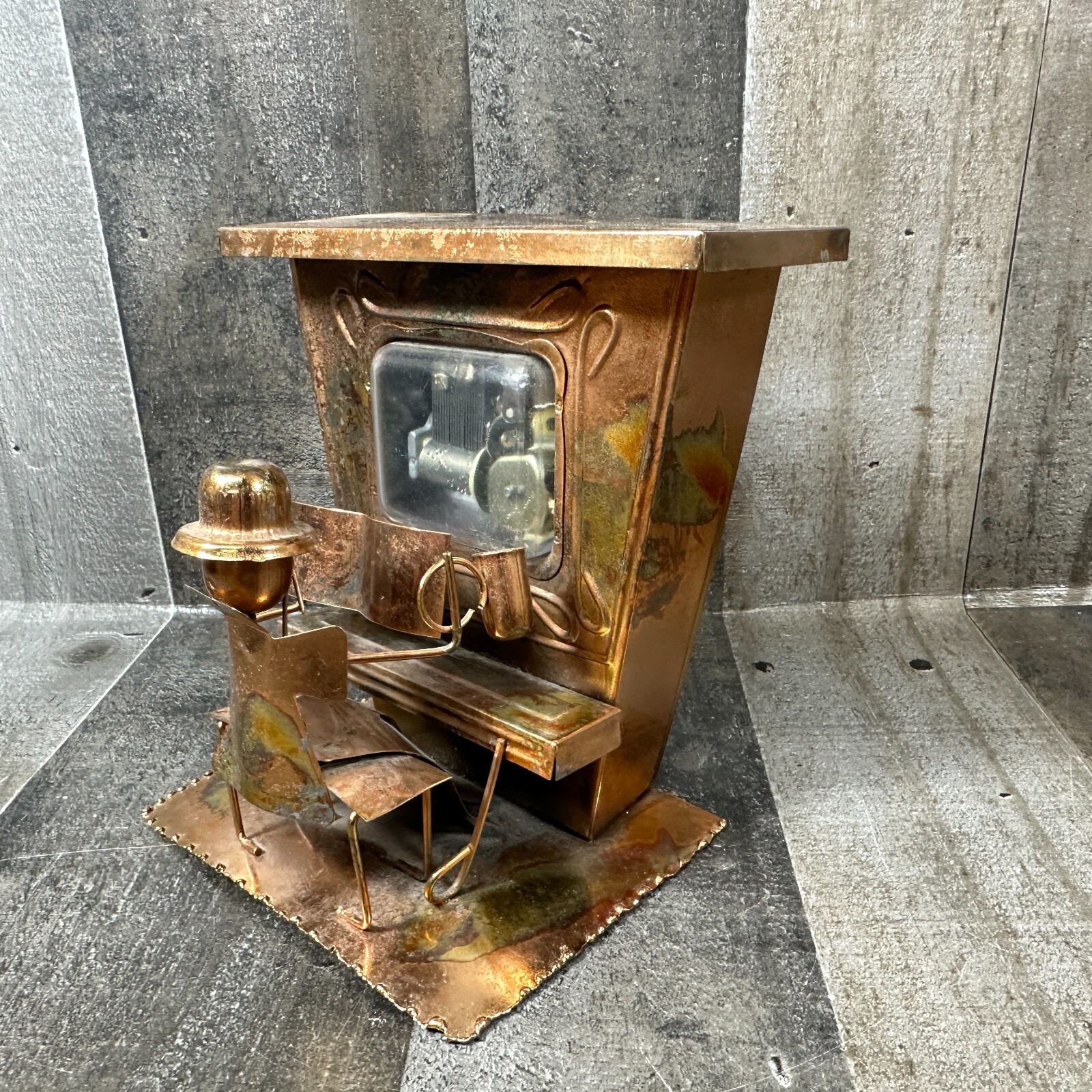 Vintage George Good Copper Music Box- Man At Piano Dated 1978 Steam ...